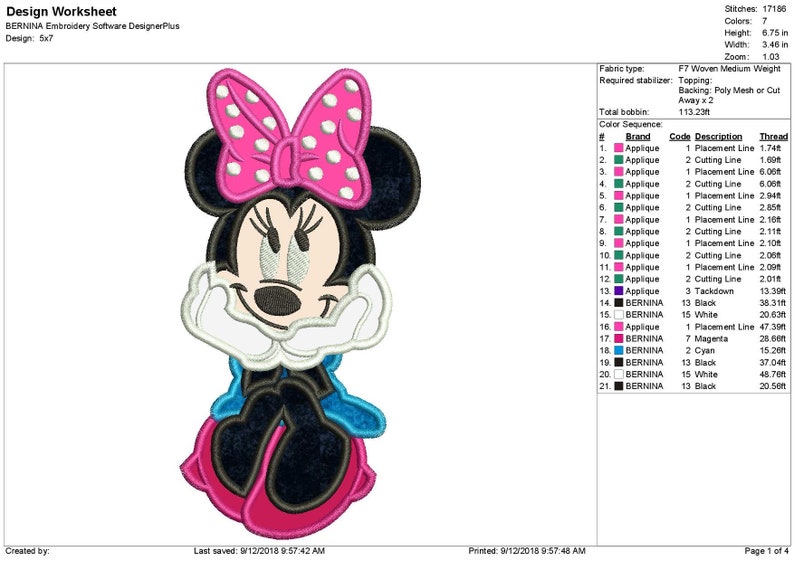 Applique Minnie Mouse Machine Embroidery Applique Design - Etsy