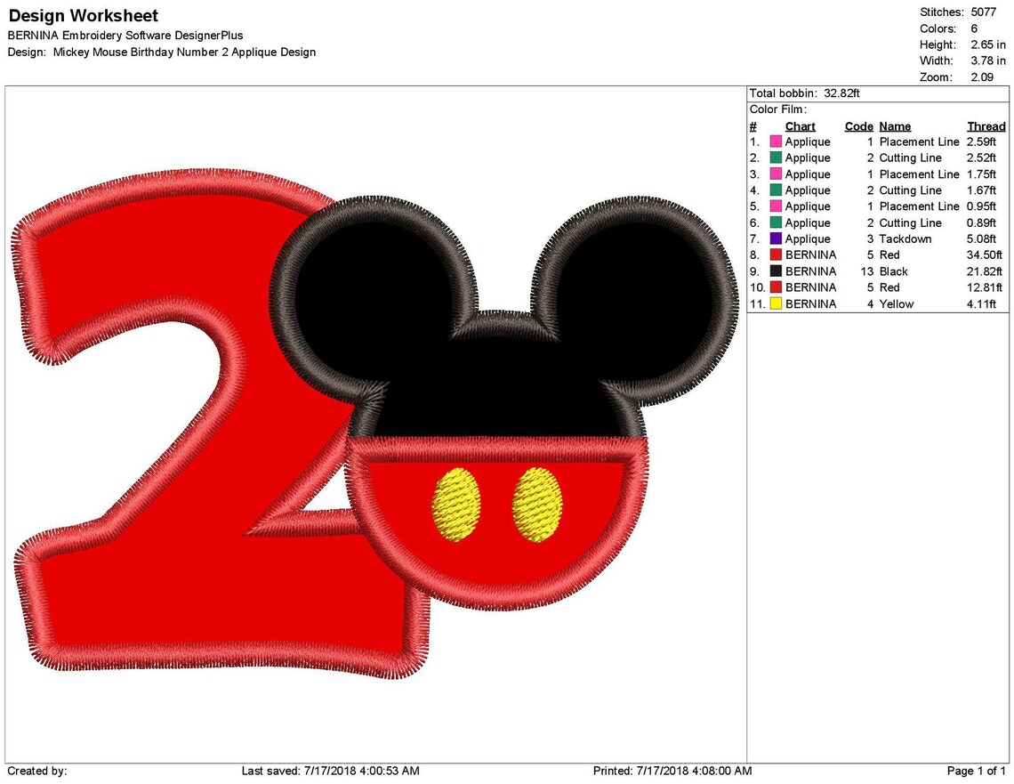 Mickey Mouse Birthday Number 2 Applique Design - Etsy