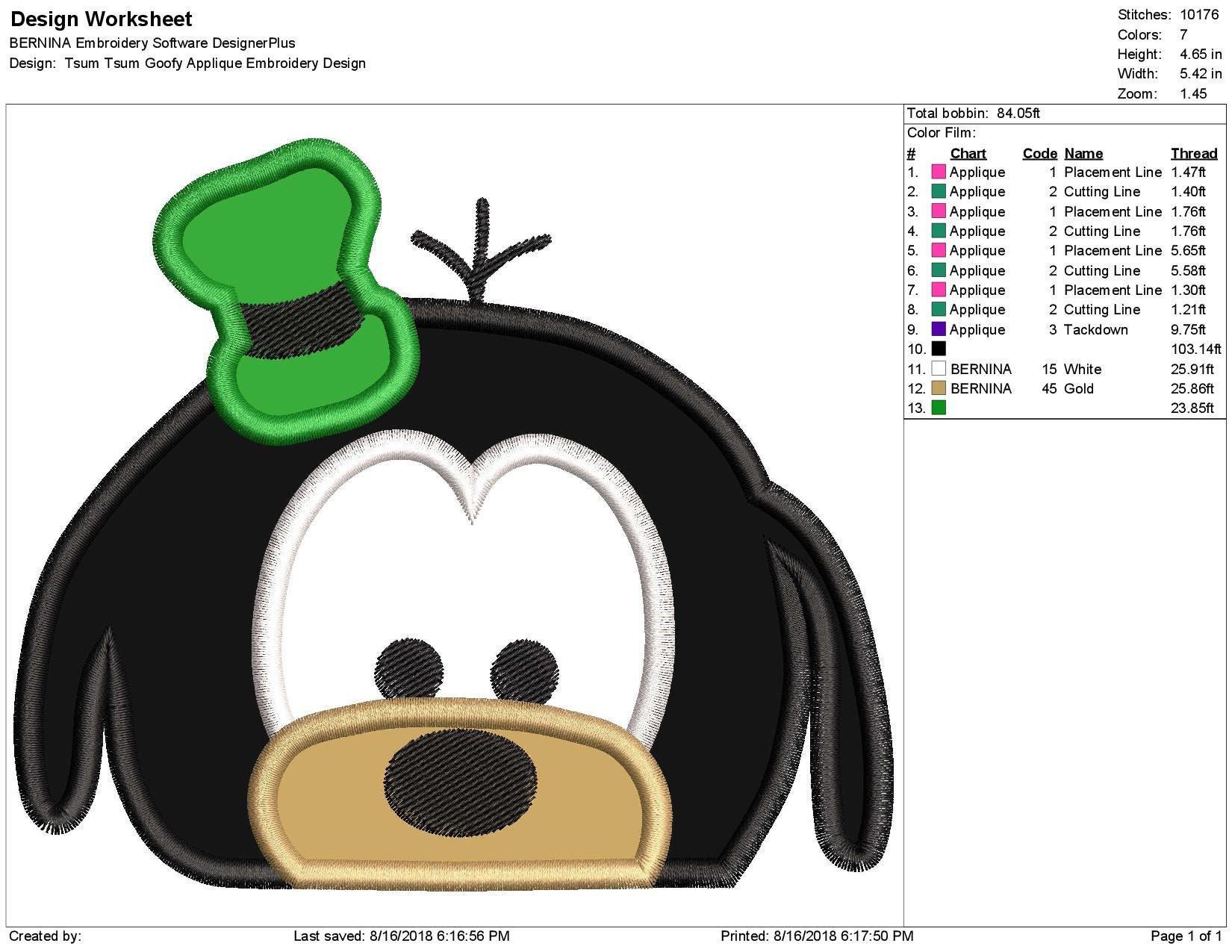 Tsum Tsum Goofy Applique Embroidery Design - Etsy