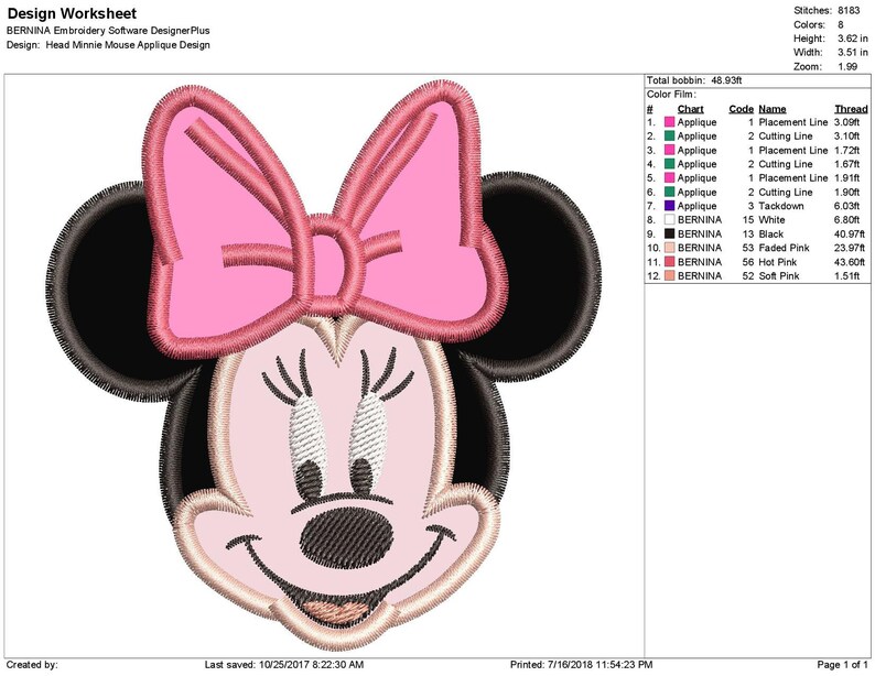 Head Minnie Mouse Applique Design - Etsy UK