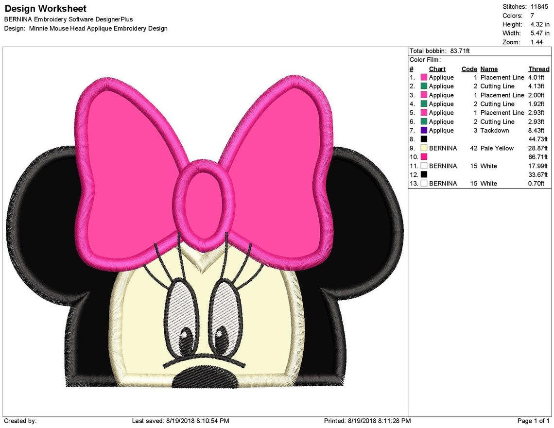 Minnie Mouse Head Applique Embroidery Design - Etsy