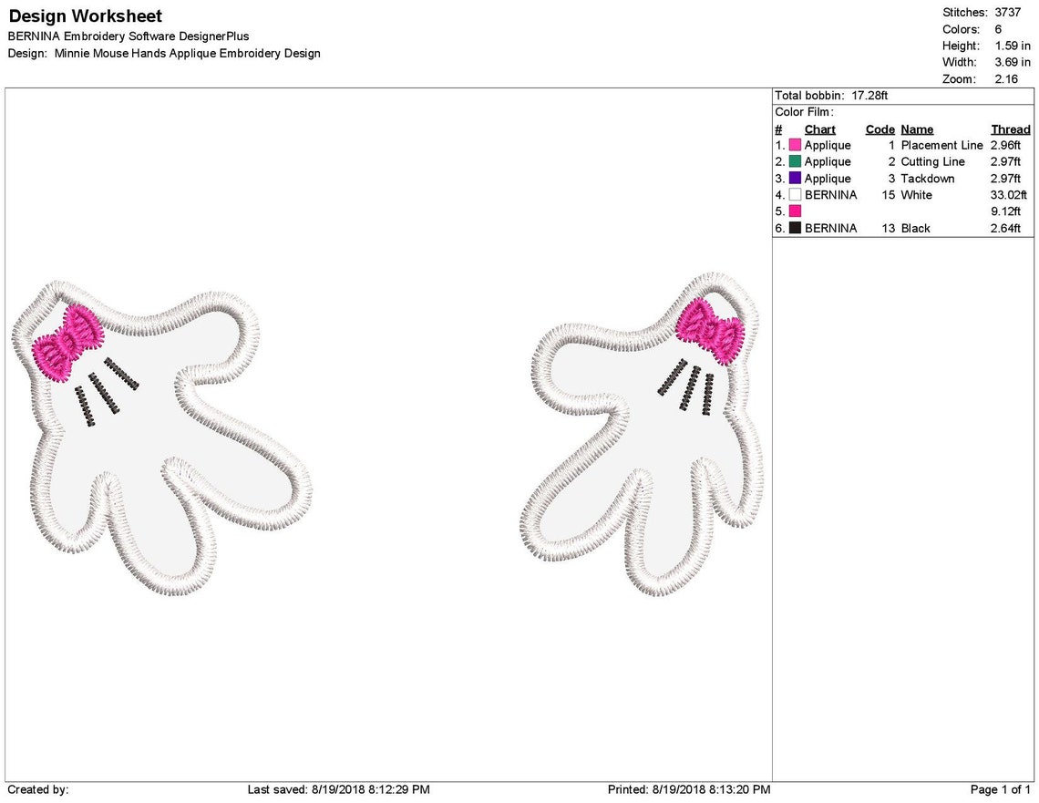 Minnie Mouse Hands Applique Embroidery Design | Etsy