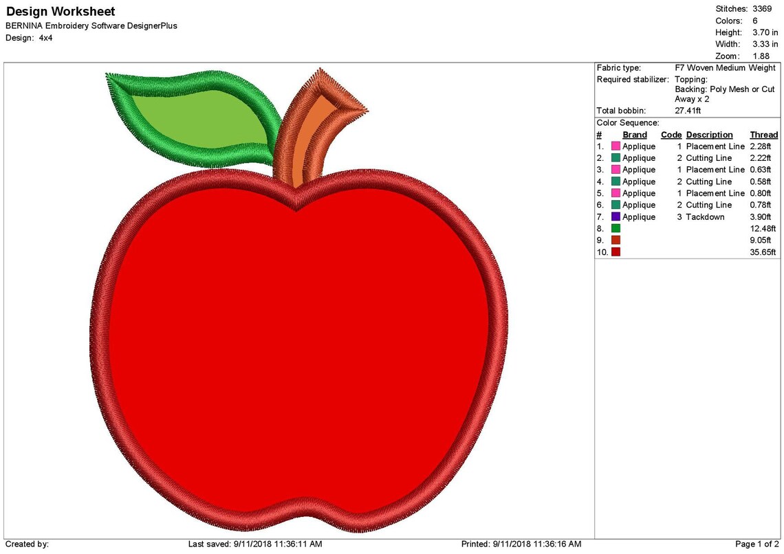 Apple Applique Design | Etsy