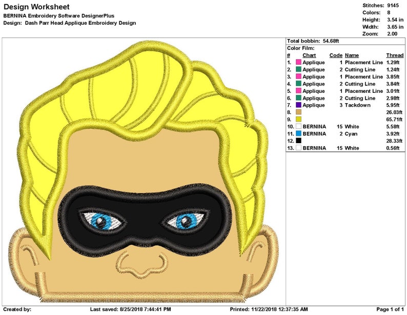 Dash Parr Head Applique Embroidery Design - Etsy