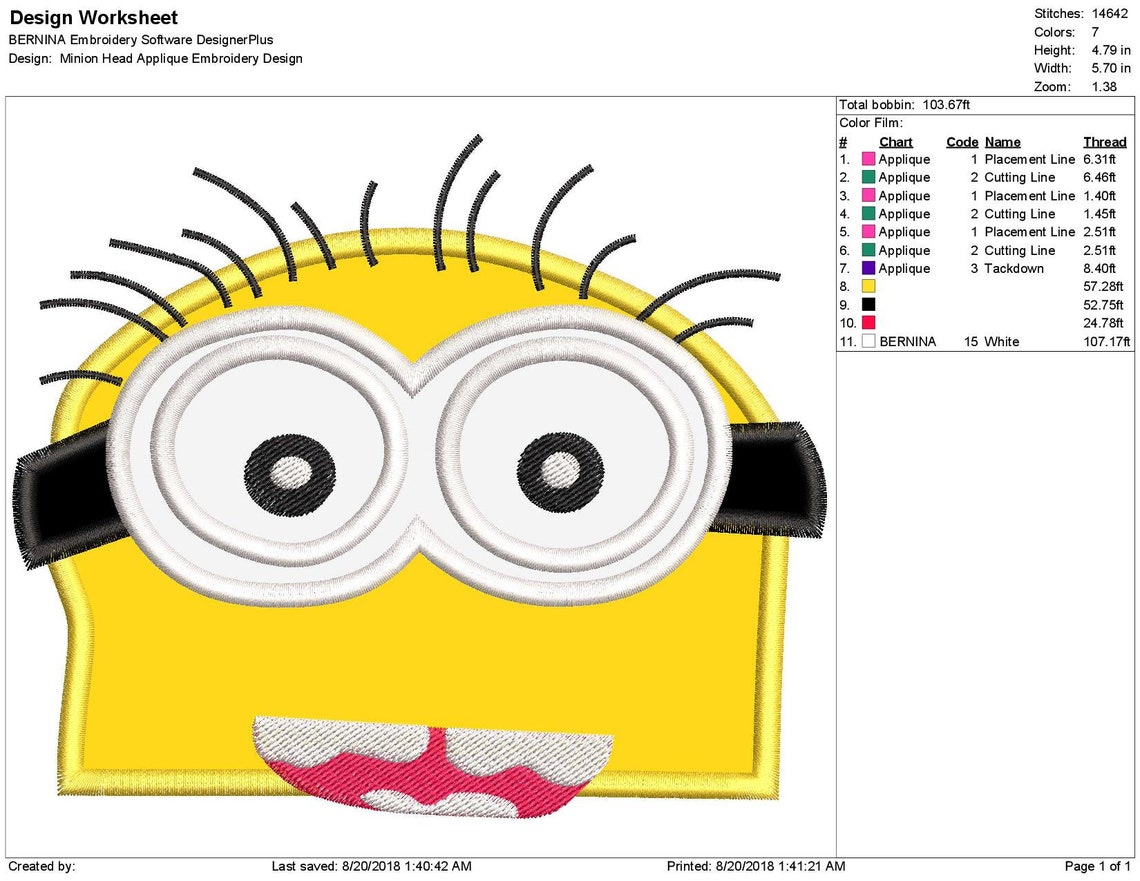 Minion Head Applique Embroidery Design | Etsy