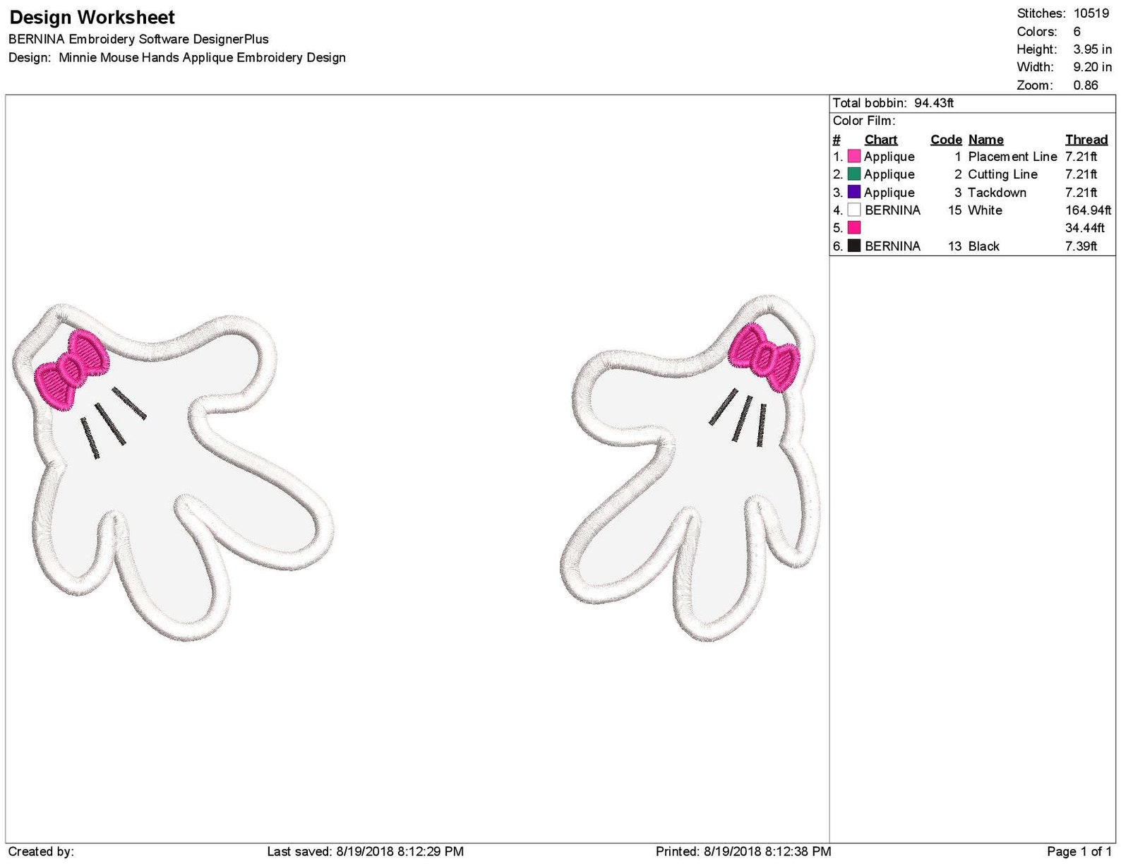 Minnie Mouse Hands Applique Embroidery Design | Etsy