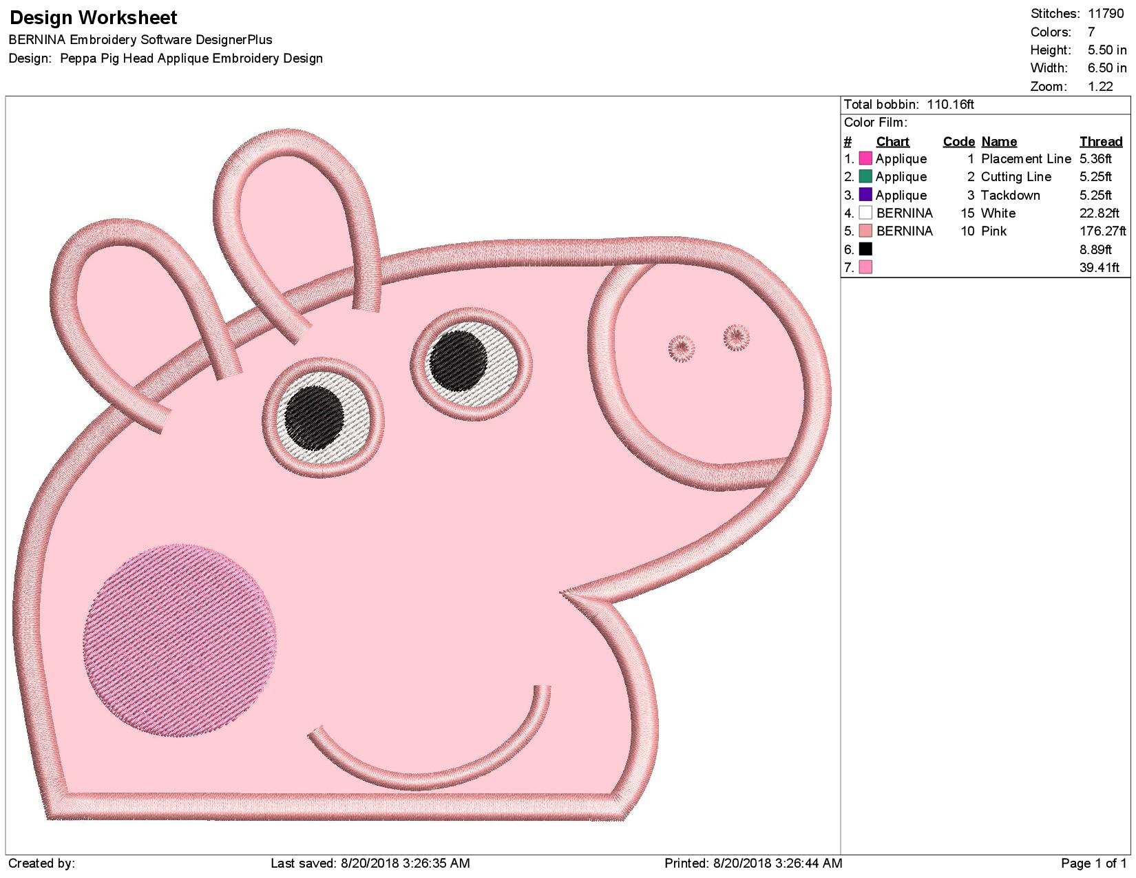 Peppa Pig Head Applique Diseño de Bordado - Etsy España