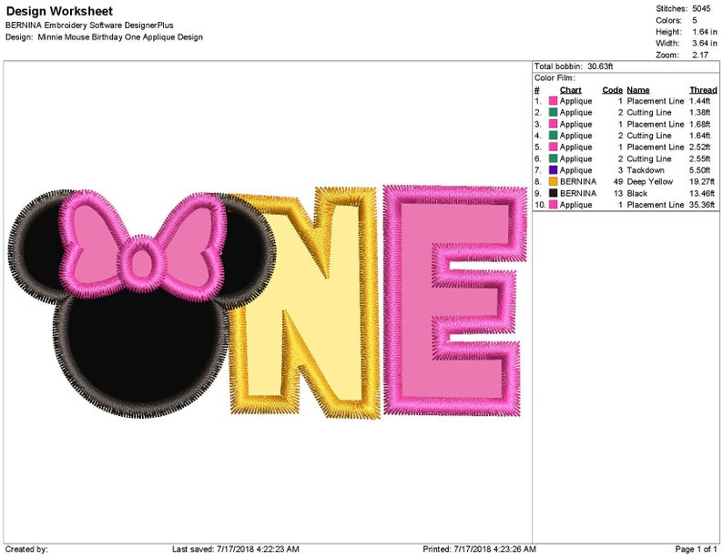 Minnie Mouse Birthday One Applique Design | Etsy