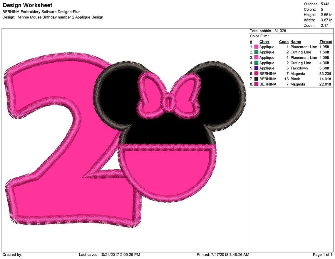 Minnie Mouse Birthday Number 2 Applique Design - Etsy