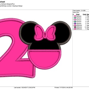 Minnie Mouse Birthday Number 2 Applique Design - Etsy