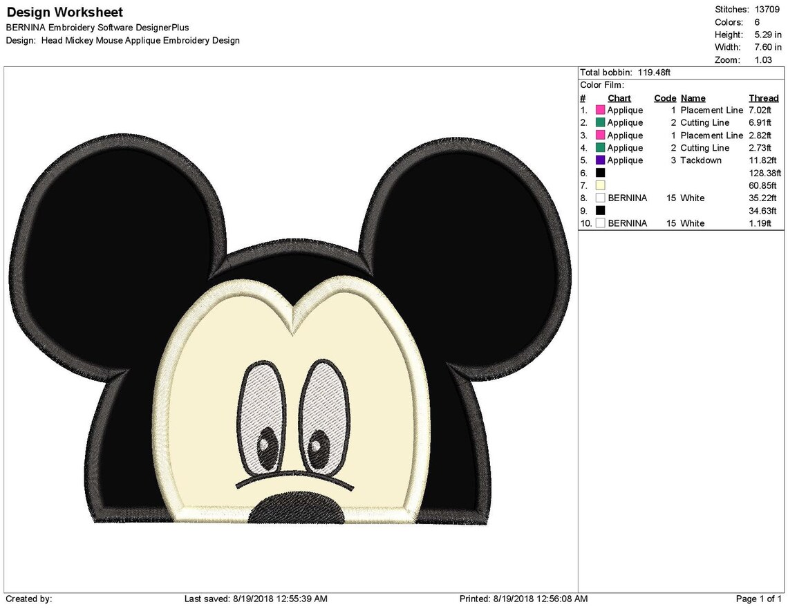 Head Mickey Mouse Applique Embroidery Design - Etsy
