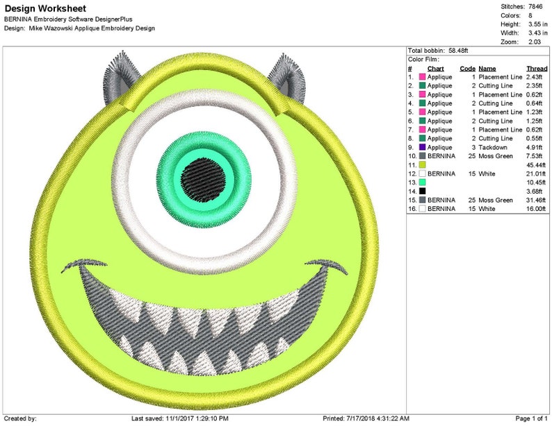 Mike Wazowski Applique Embroidery Design - Etsy