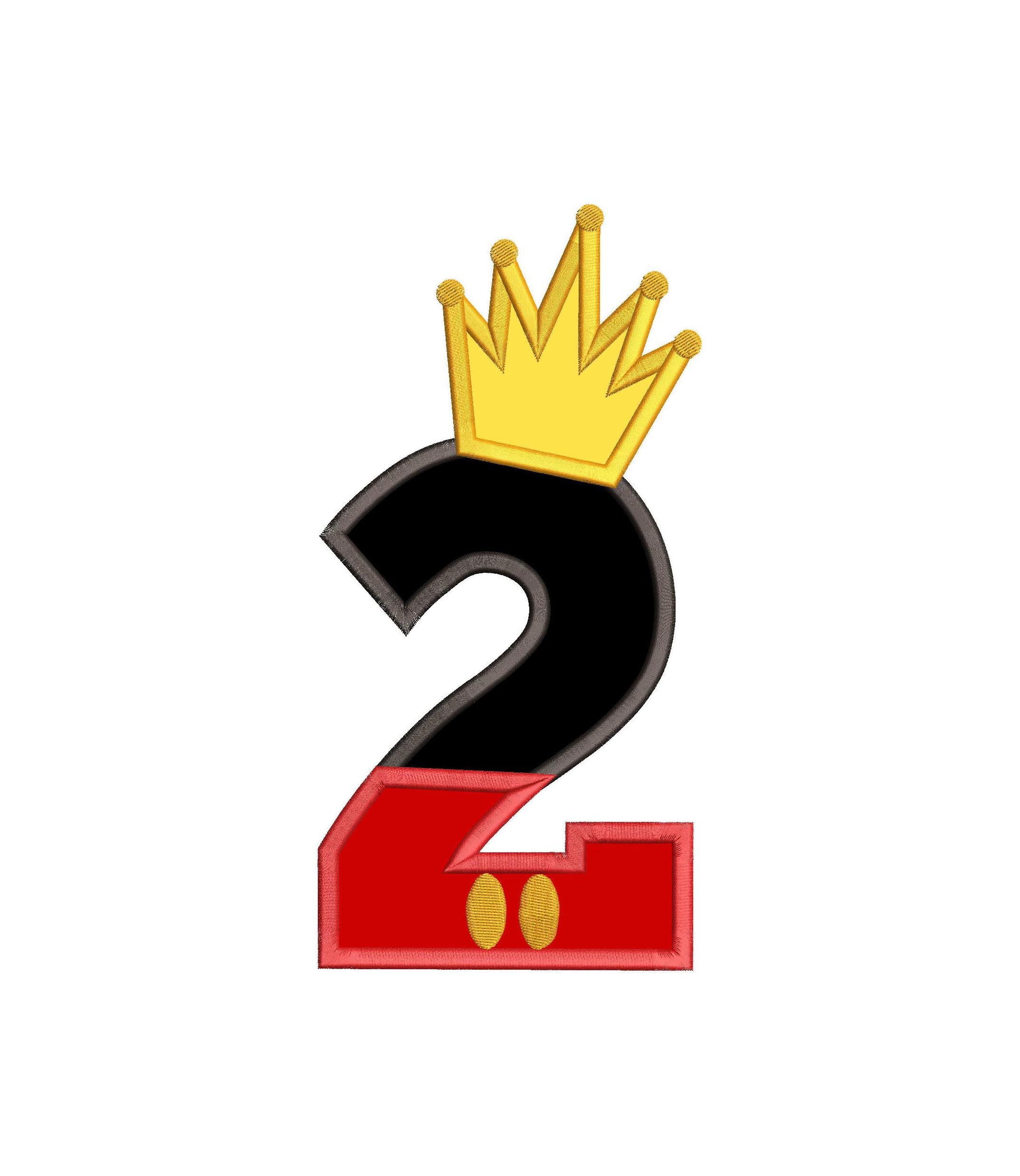 Mickey Mouse Number 2 With Crown Applique Embroidery Design | Etsy