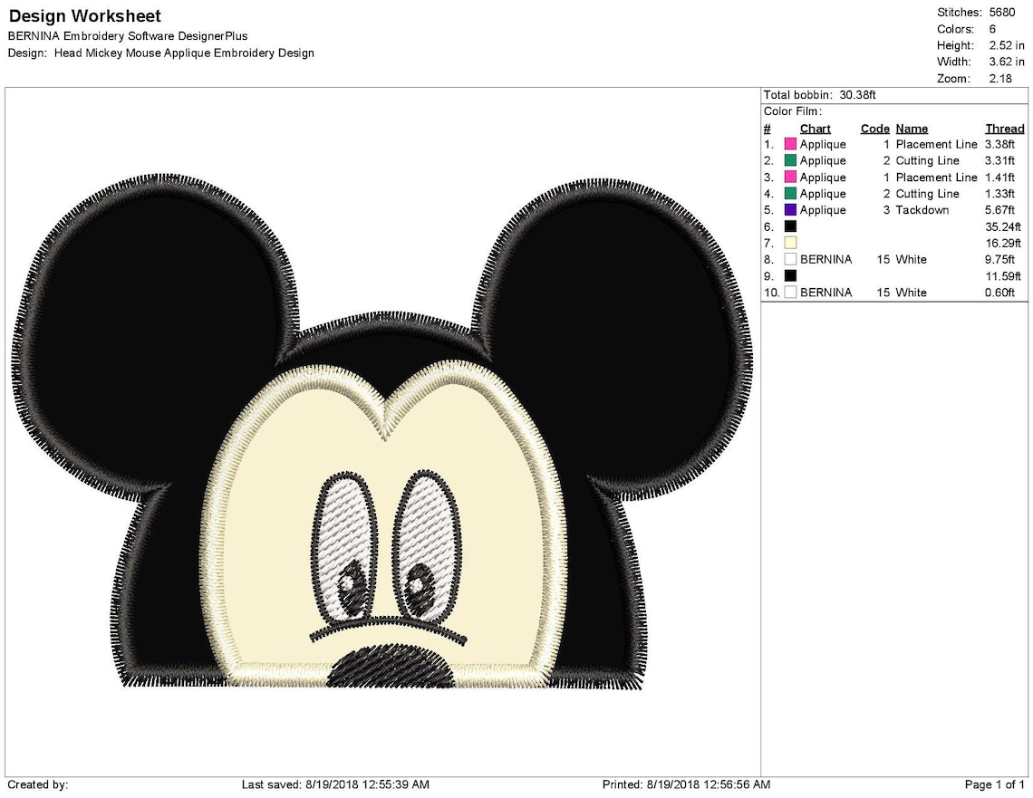 Head Mickey Mouse Applique Embroidery Design - Etsy