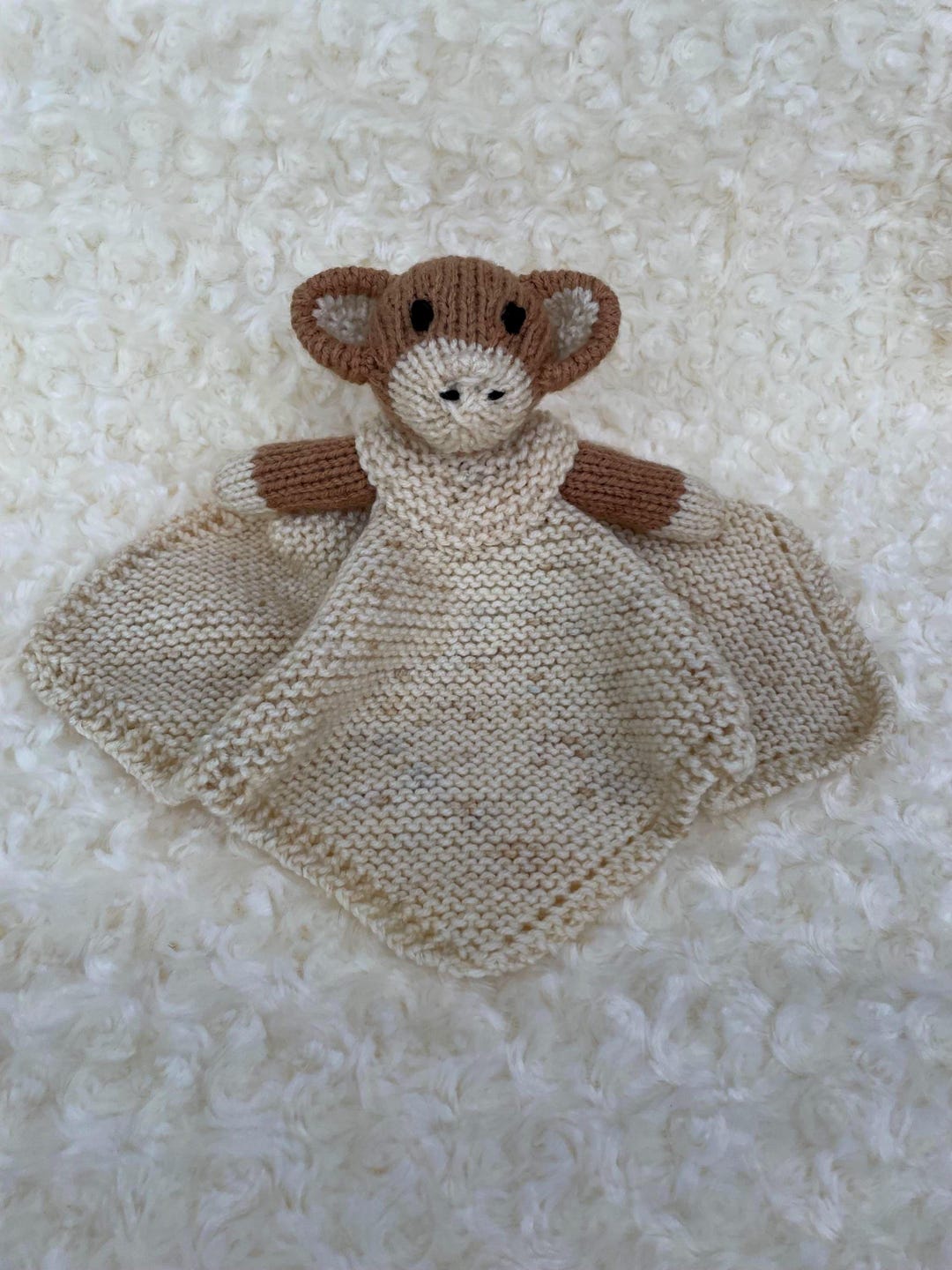 Monkey Comfort Lovey: Hand Knit Security Blanket; Stuffed Monkey Toy ...