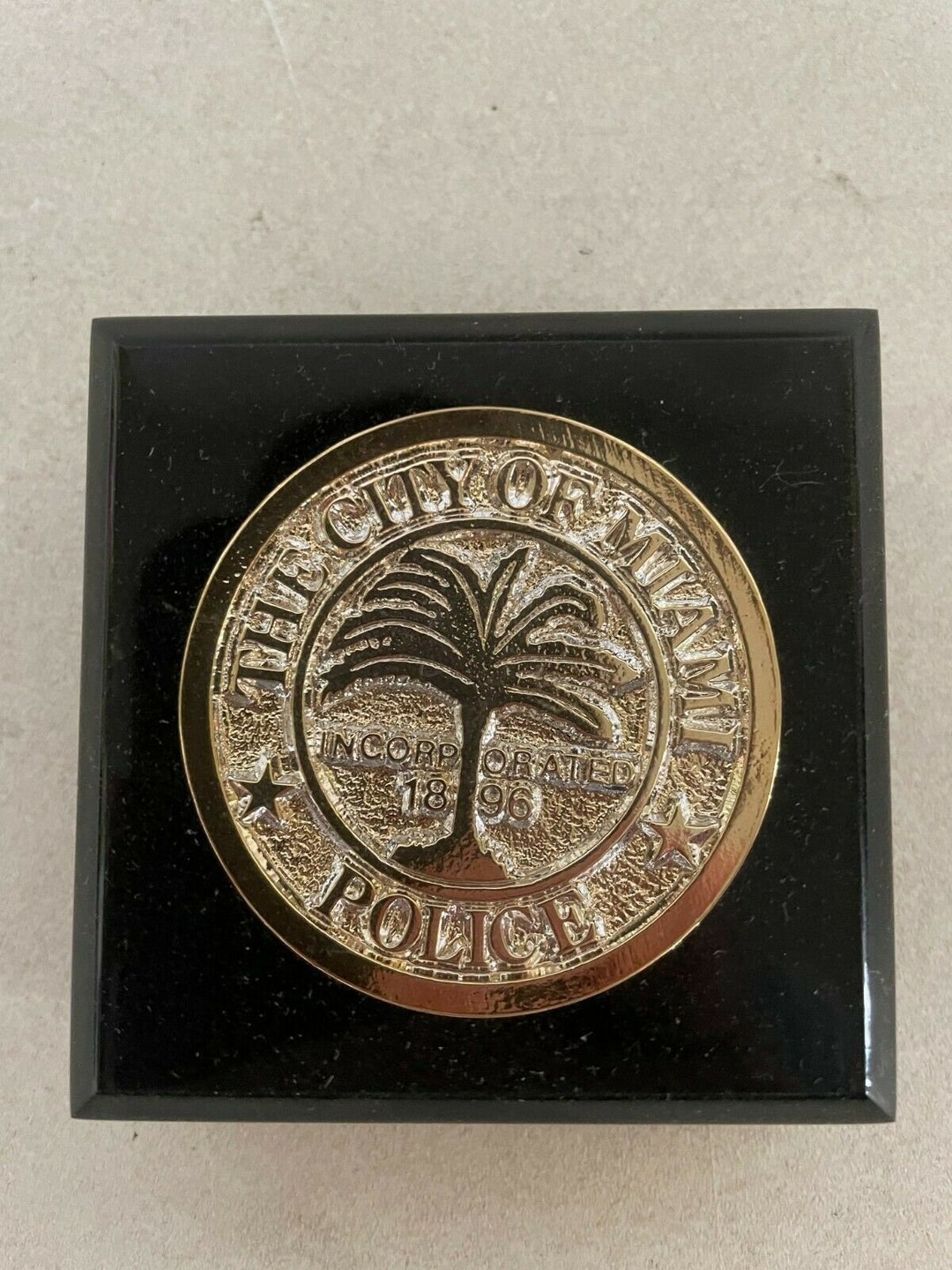 The City of Miami Incorporated 1896 Police Lucite Paperweight ...