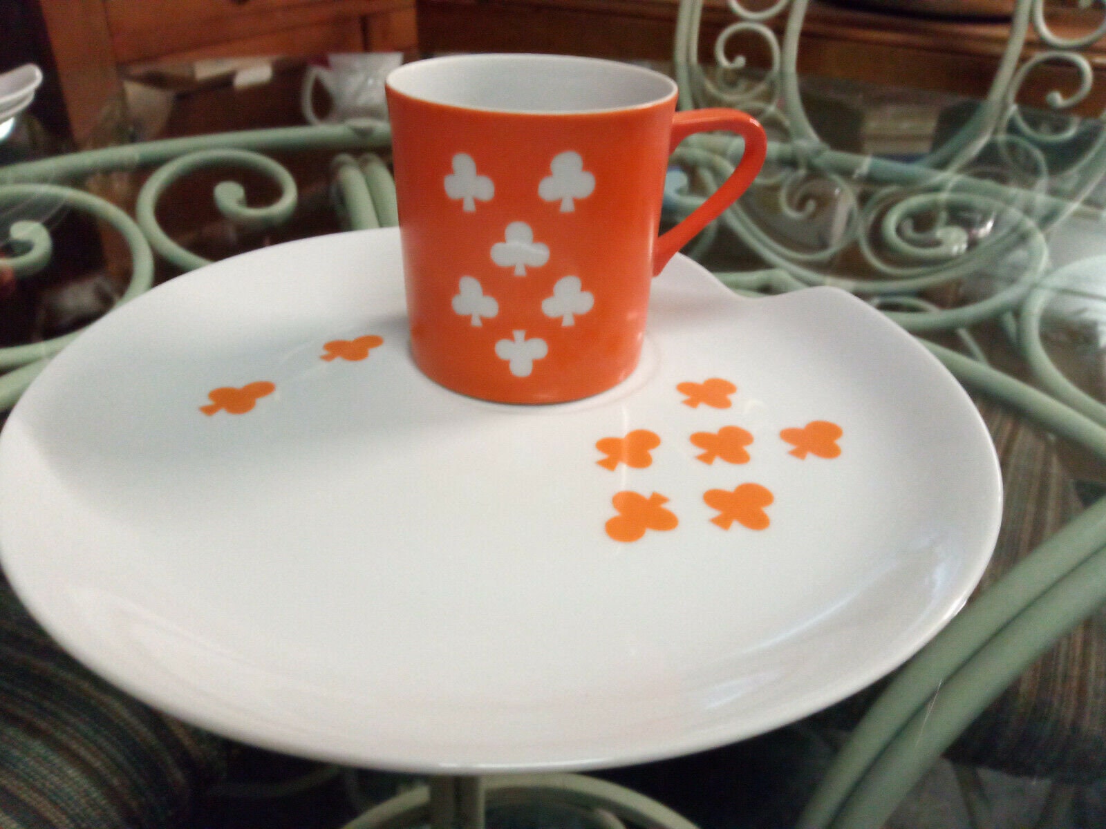 Jonas Roberts 50s Orange/ White Snack Plates With Cups. Made in Japan ...