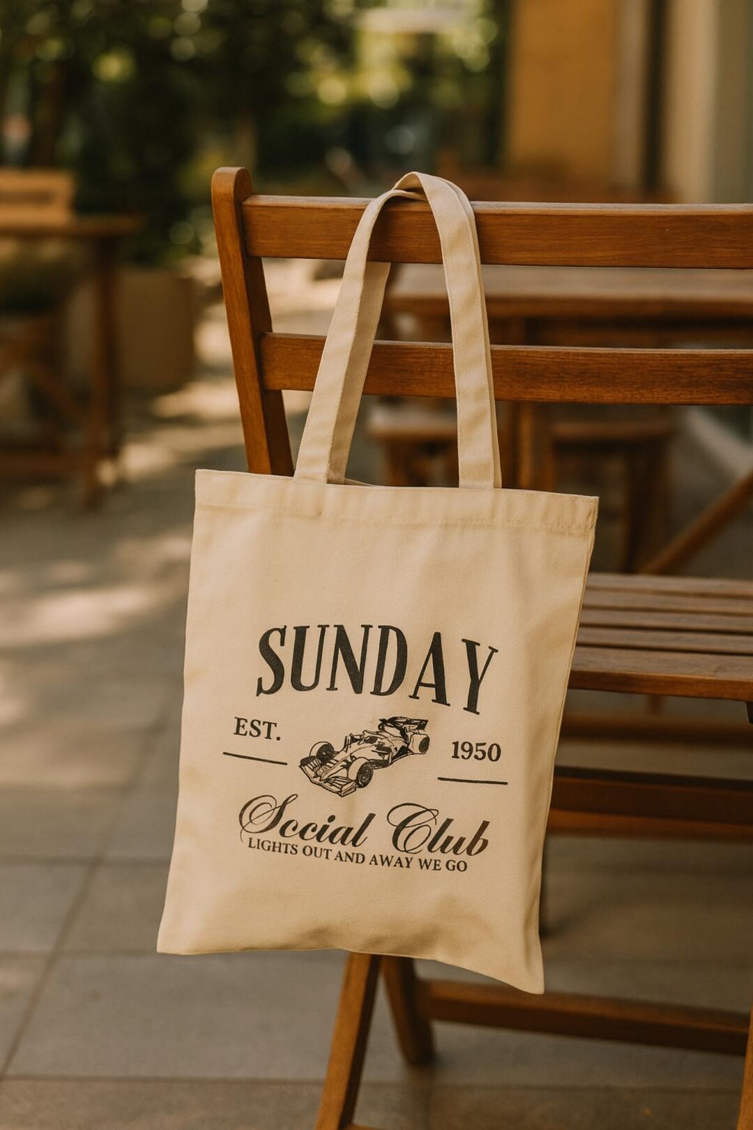 Sunday Social Club Canvas Tote Bag – Beige Racing Design – Lights Out ...