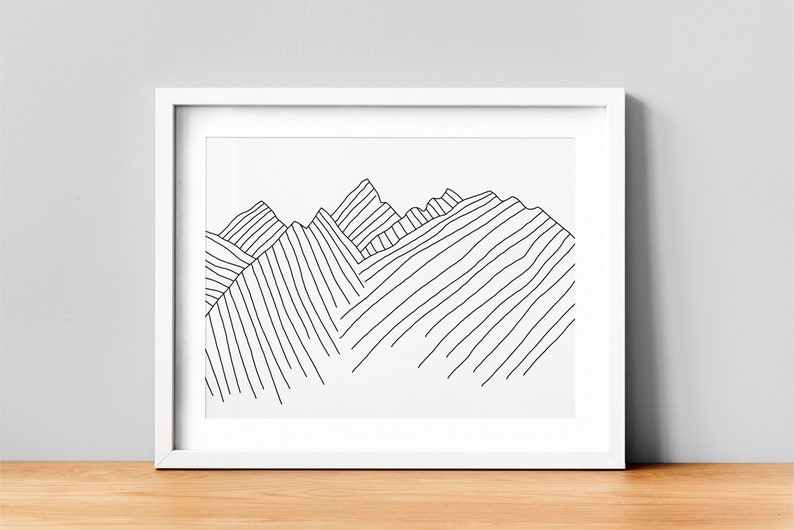 Minimalist Mountain Line Art Print: Modern Landscape Drawing (digital ...