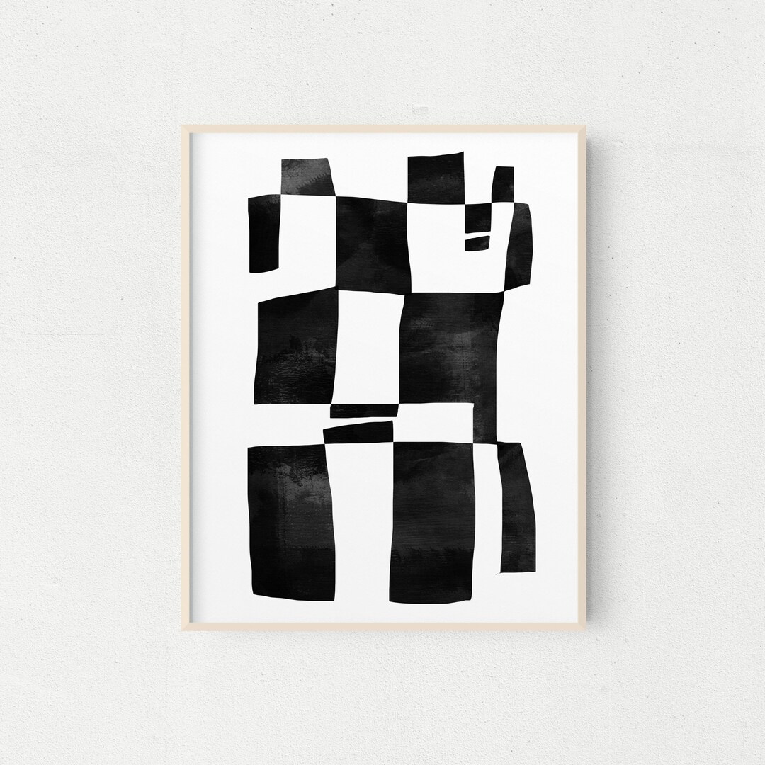 Black and White Checker Art Print, Black and White Art, Abstract Wall ...