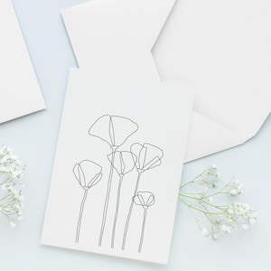 Poppy Line Drawing Greeting Card: Botanical Note Card - Etsy