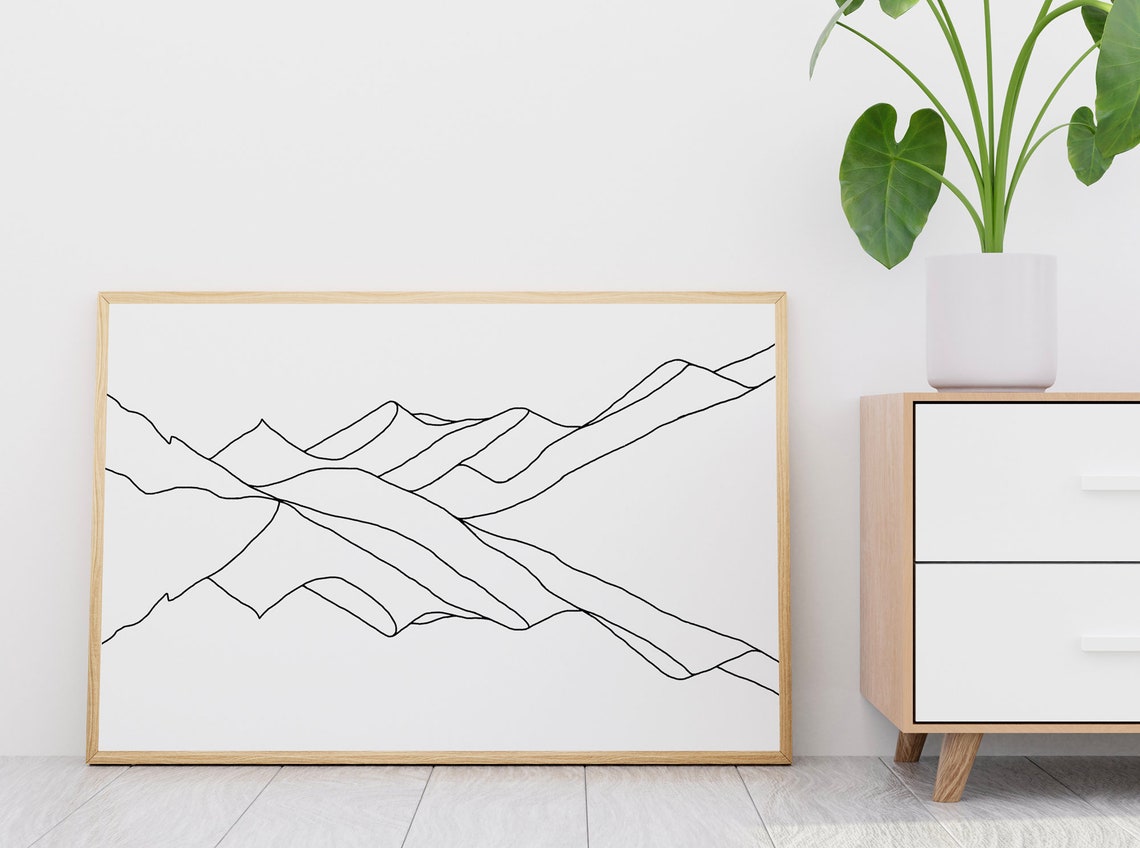 Mountain Reflection Line Drawing , Minimalist Landscape , Minimalist ...