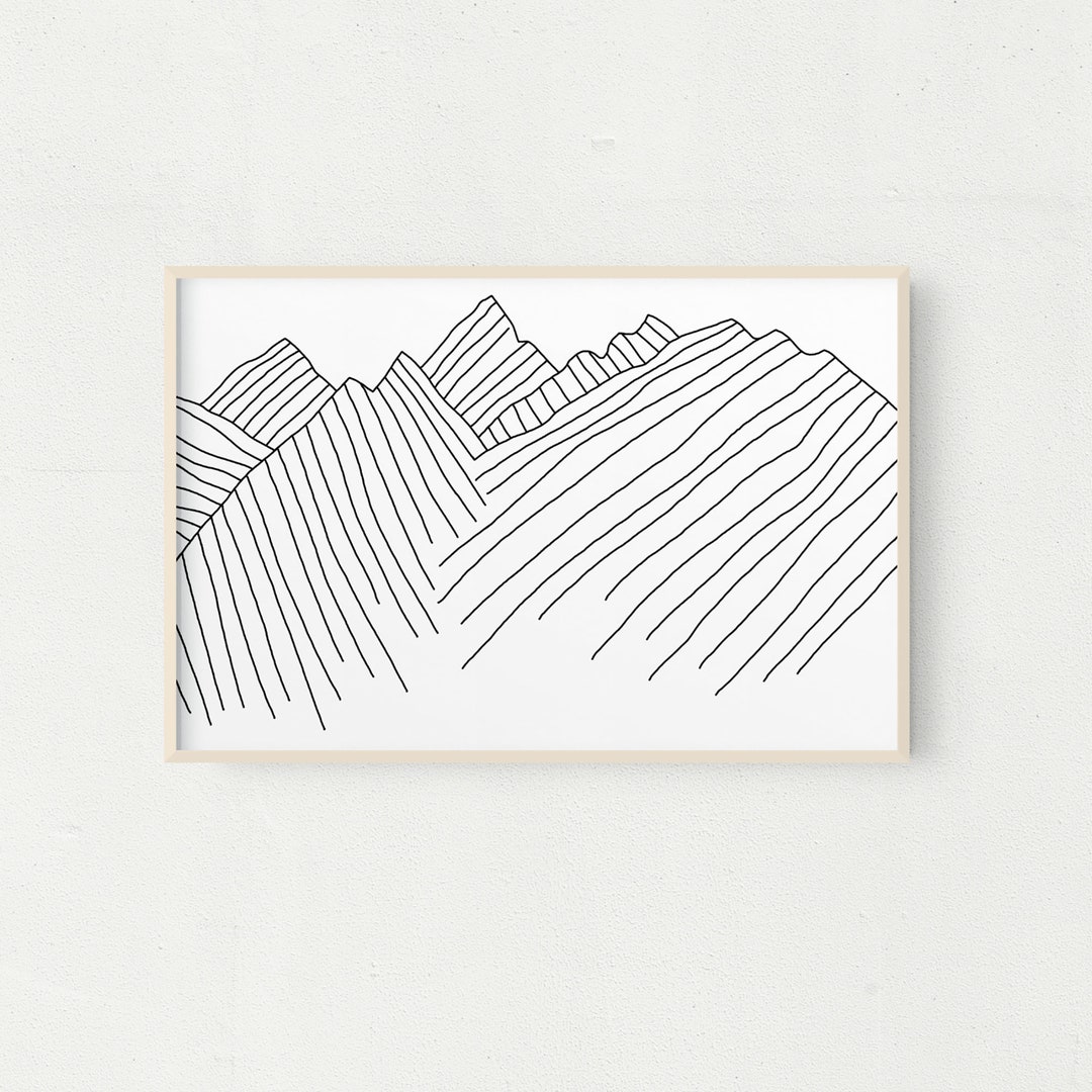 Minimalist Mountain Line Art Print: Modern Landscape Drawing (digital ...
