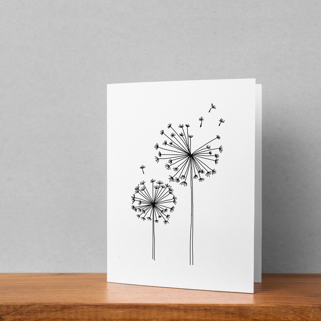 Dandelions Greeting Card L Botanical Greeting Card L Dandelion Line ...