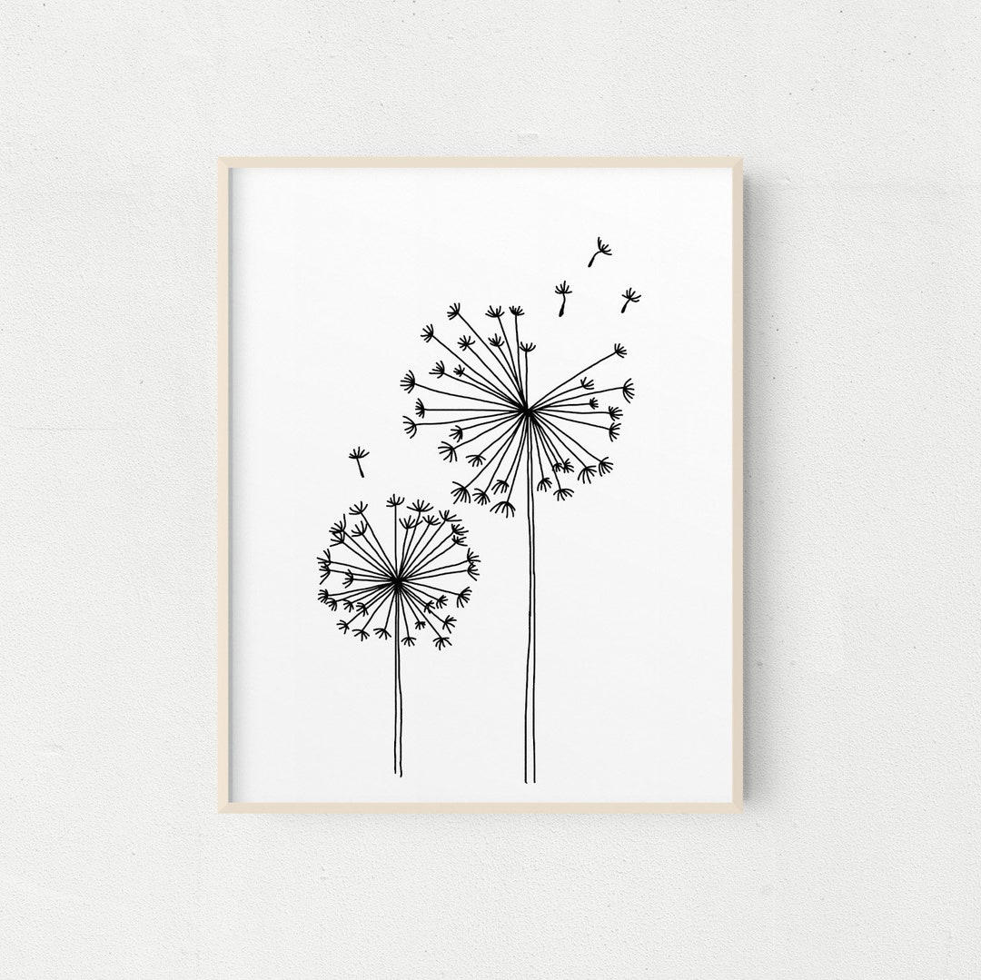 Dandelion Line Art Print: Minimalist Botanical Wall Decor (digital ...