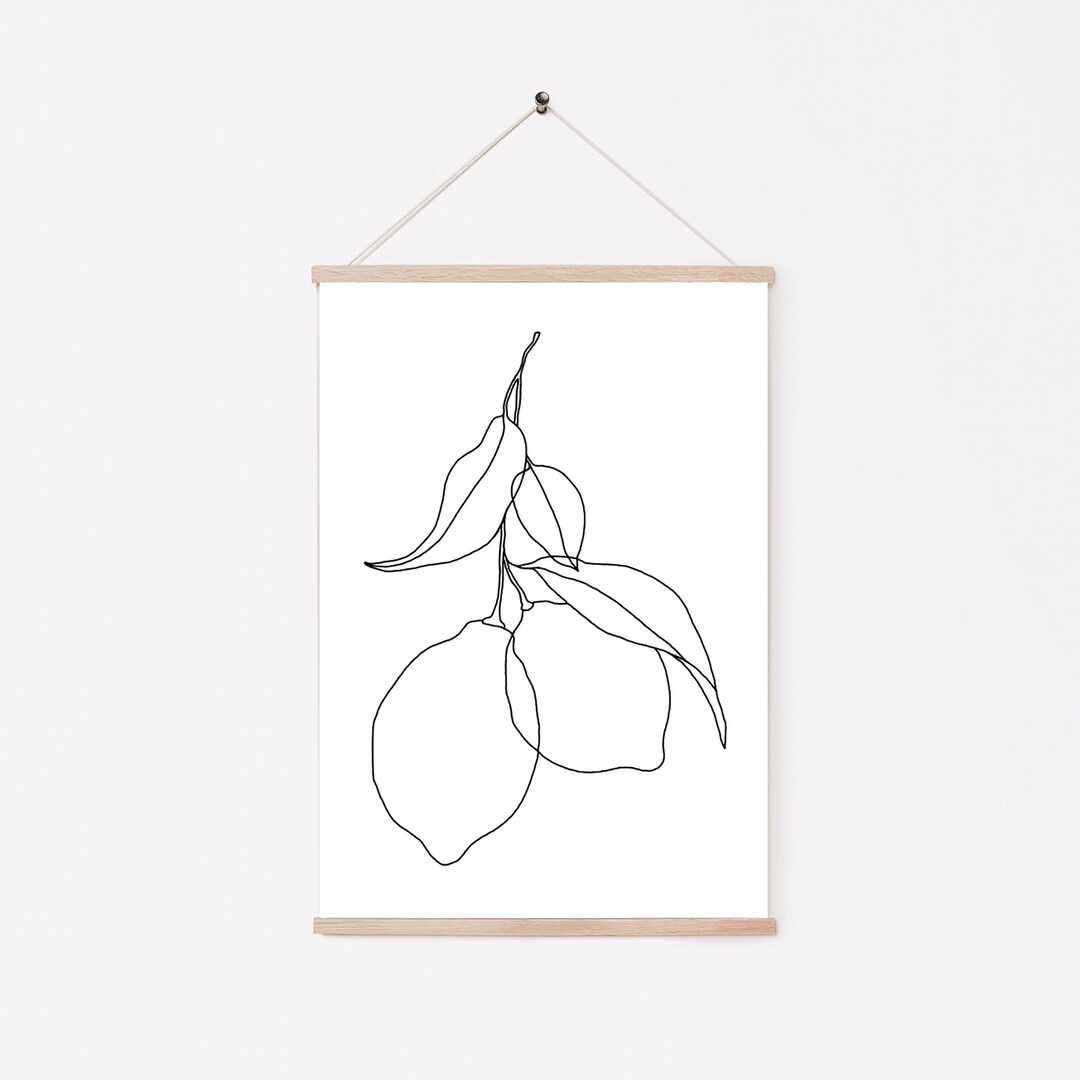 Lemon Line Drawing Art Print: Minimalist Black & White Wall Decor ...