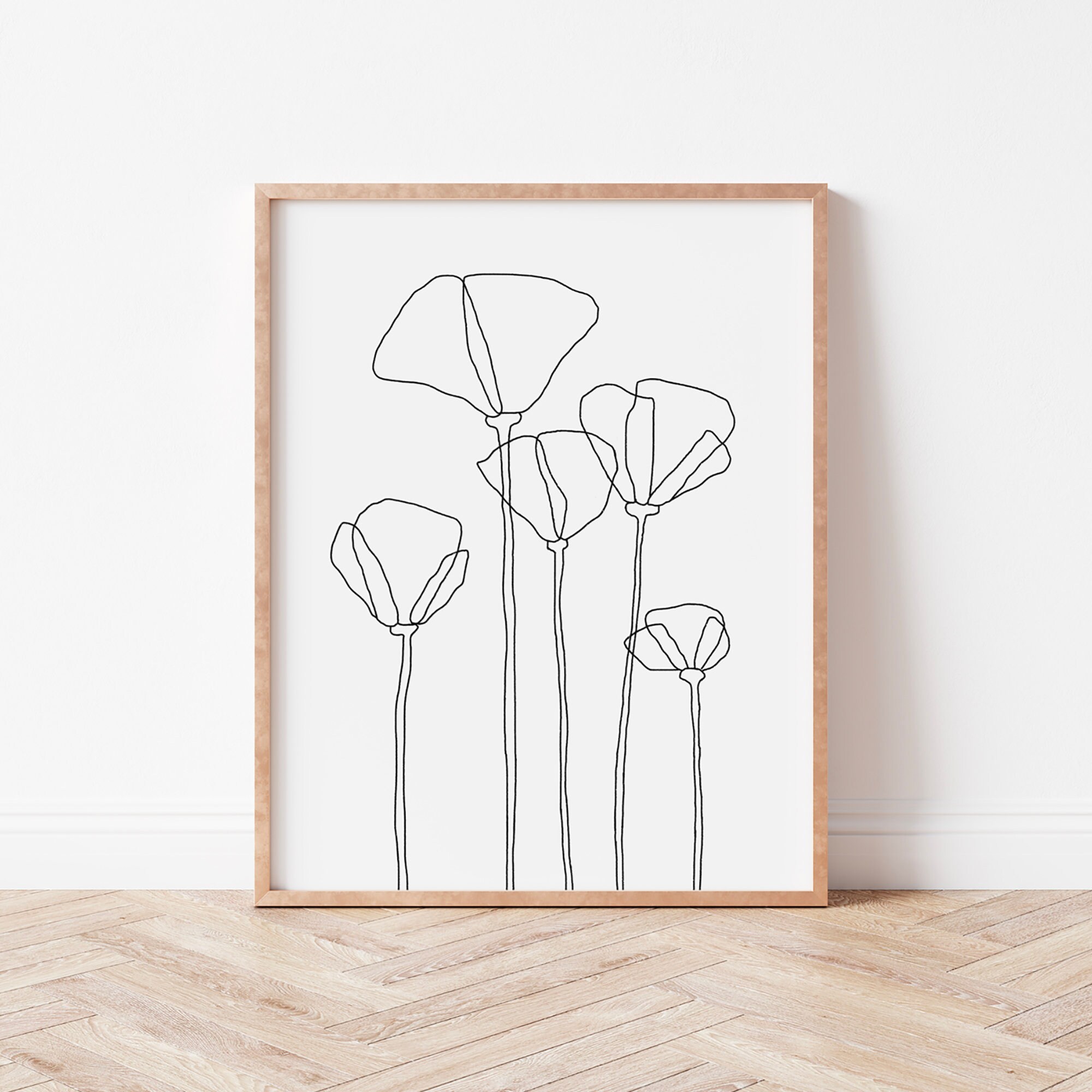 Poppies Line Drawing Botanical Art Print California - Etsy