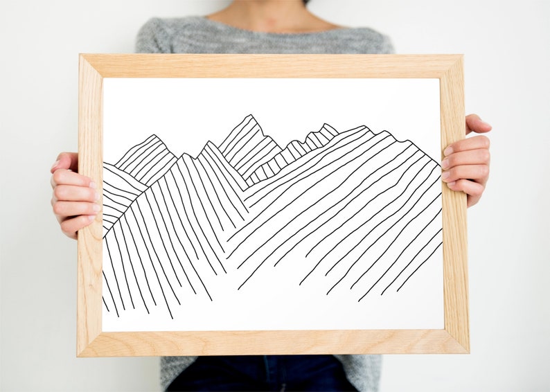 Minimalist Mountain Line Art Print: Modern Landscape Drawing (digital ...