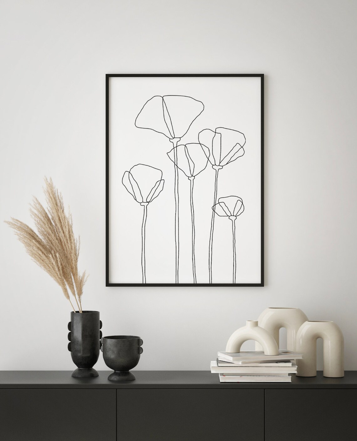 Poppies Line Drawing Botanical Art Print California - Etsy