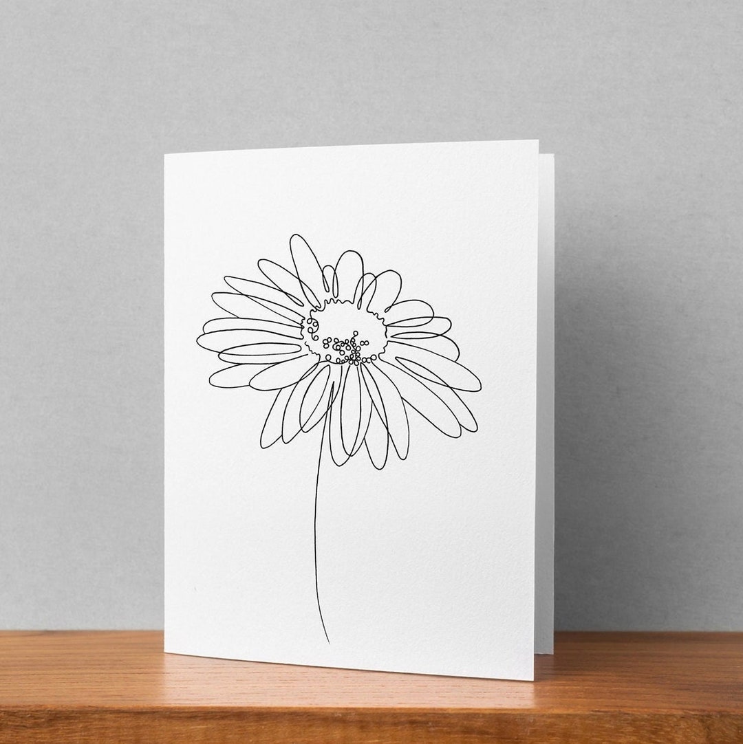 Daisy Greeting Card L Botanical Greeting Card L Daisy Line Drawing L ...