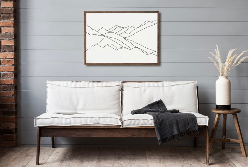 Mountain Reflection Line Drawing , Minimalist Landscape , Minimalist ...