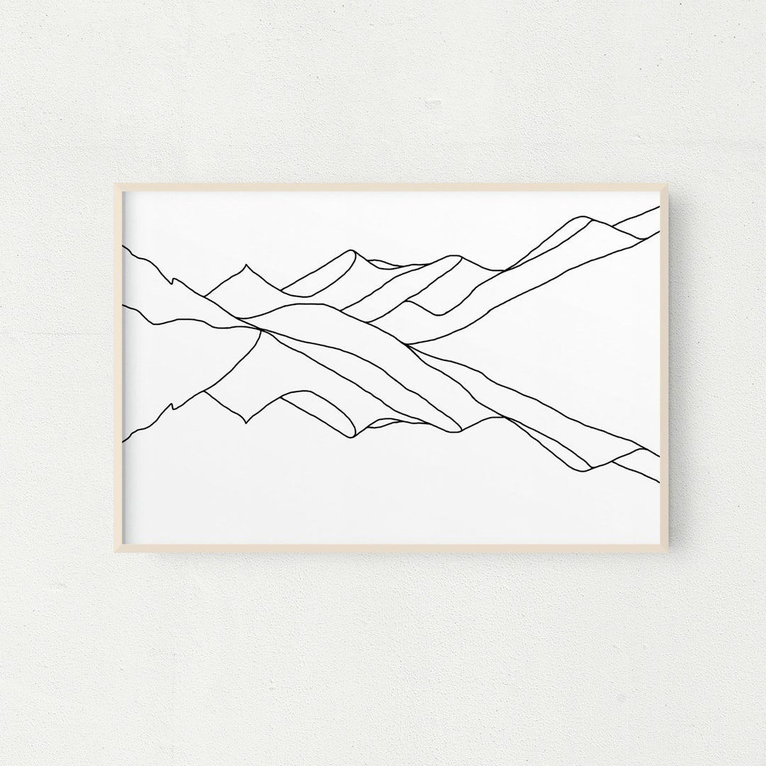 Mountain Reflection Line Drawing Minimalist Landscape - Etsy