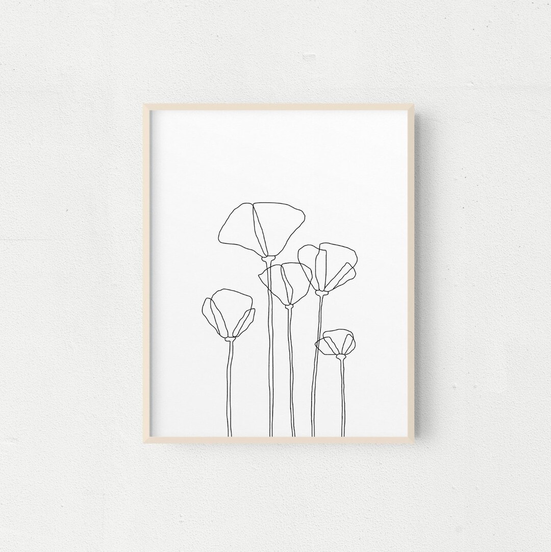 Poppies Line Drawing, Botanical Art Print, California Poppies, Mothers ...