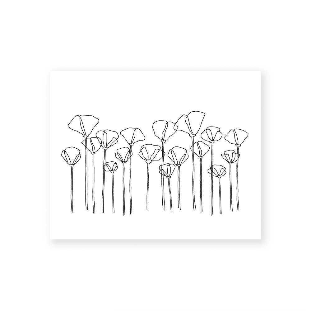Poppy Field Minimalist Art Print Botanical Art Print California Poppies ...