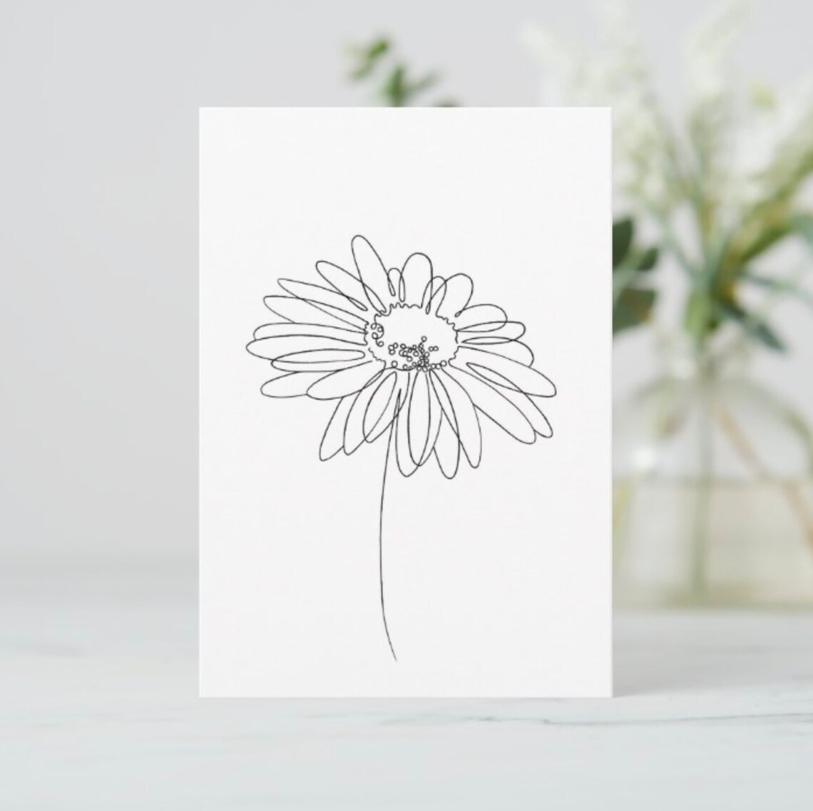 Daisy Greeting Card L Botanical Greeting Card L Daisy Line Drawing L ...