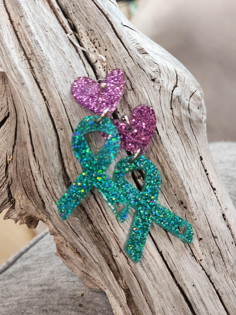 STAY Suicide Awareness Purple and Teal Glitter Acrylic Earrings - Etsy