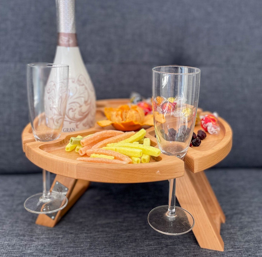 Wine Picnic Table Portable Folding Natural Wood Beer Table - Etsy