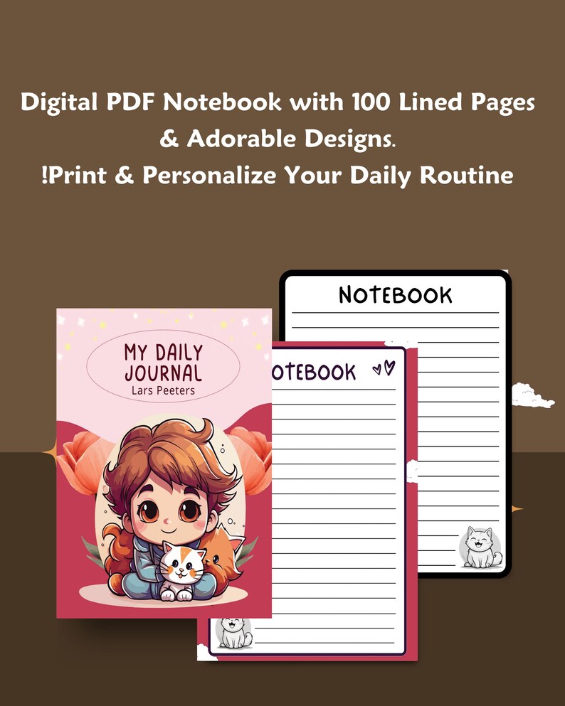 Cute Kids and Cats Journal – Printable Daily Notebook 6x9 PDF – 100 ...