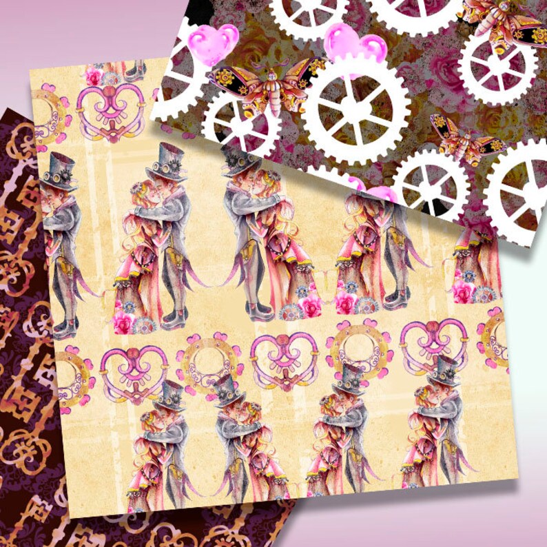 Watercolor Valentine Clip art Steampunk Love Victorian | Etsy