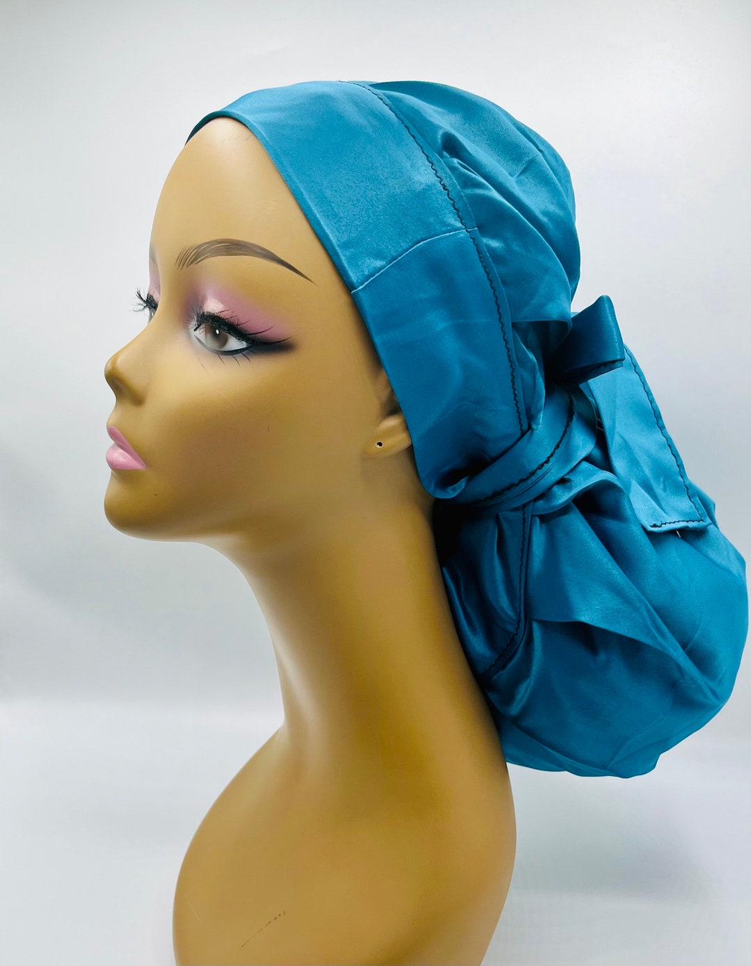 XL Dark Teal Satin Bonnet: Adjustable Tie, Protective Hair Wrap - Etsy