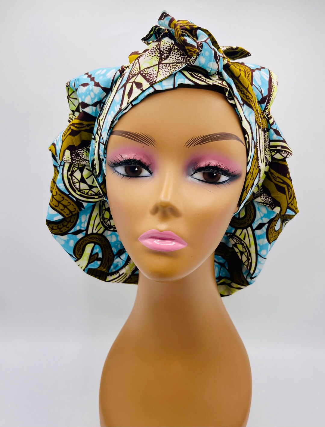 Ankara Bonnet Satin Lined Adjustable Tie Cap, Scrub Cap, Protective ...