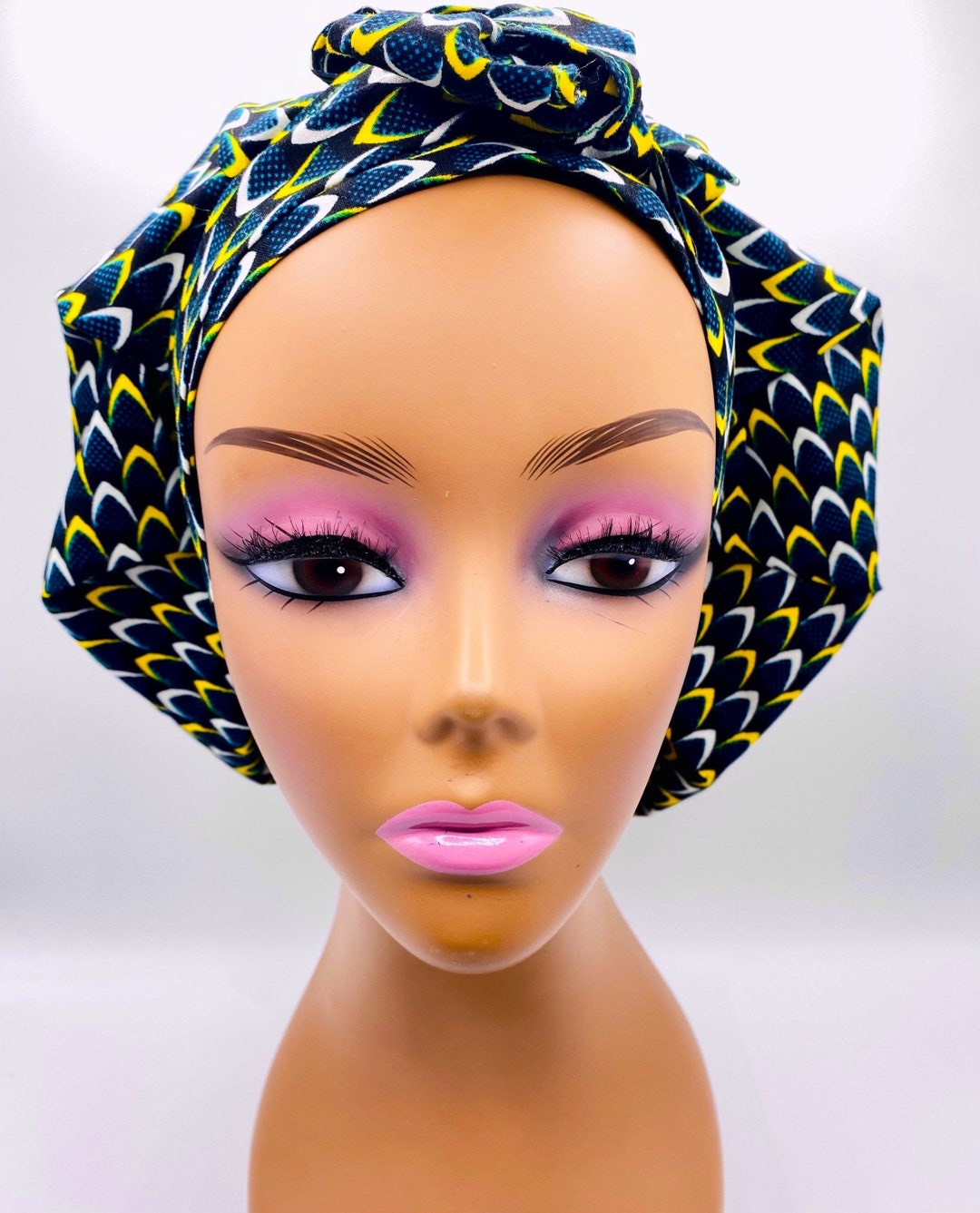 Green Ankara SATIN Lined Adjustable Tie Ankara Bonnet, Print Scrub Cap ...
