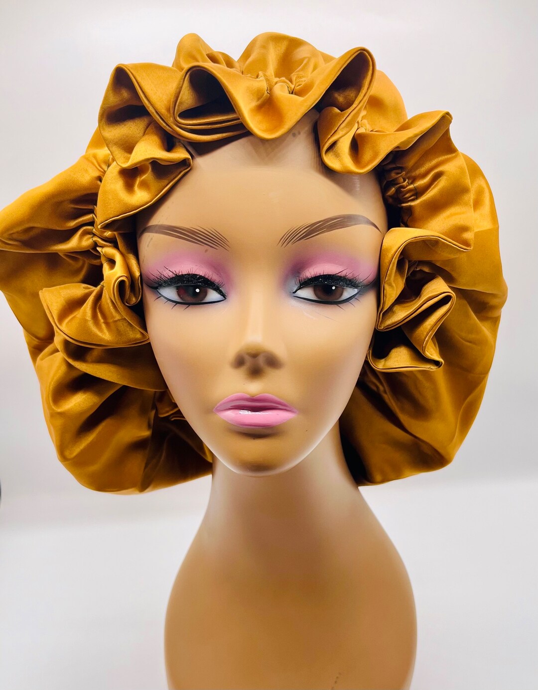 Gold Double Sided Satin Cap, Large Bonnet, Authentic Satin Sleep Cap ...