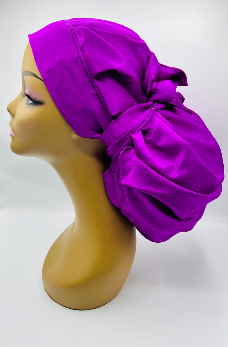 Extra Large Purple Satin Bonnet: Adjustable Tie, Protective Hair Wrap ...