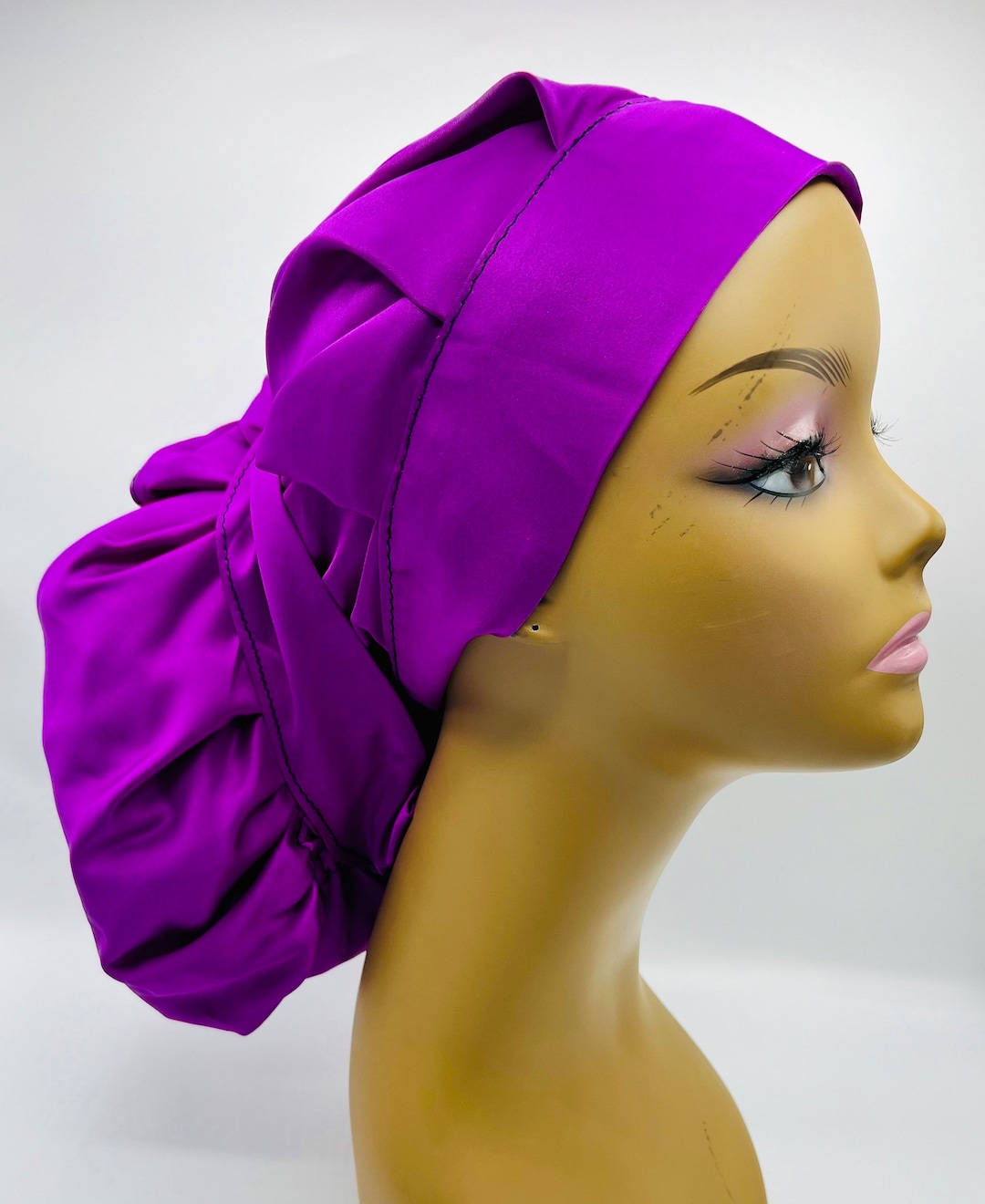 Extra Large Purple Satin Bonnet: Adjustable Tie, Protective Hair Wrap ...