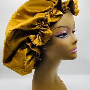 Gold Double Sided Satin Cap, Large Bonnet, Authentic Satin Sleep Cap ...